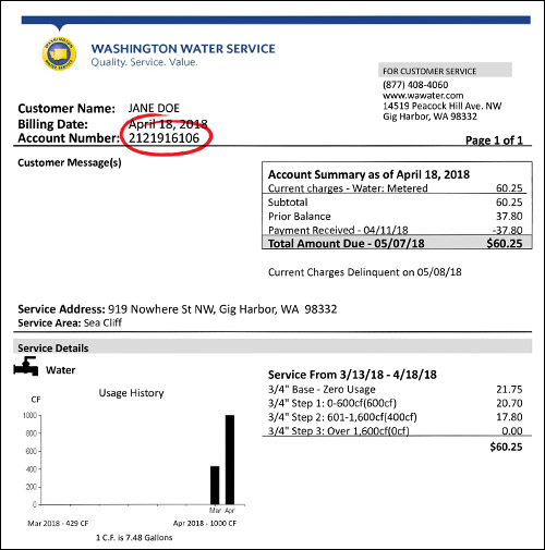 Where to find your new account number on your bill - Washington Water