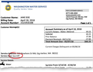 Water system location on your bill - Washington Water